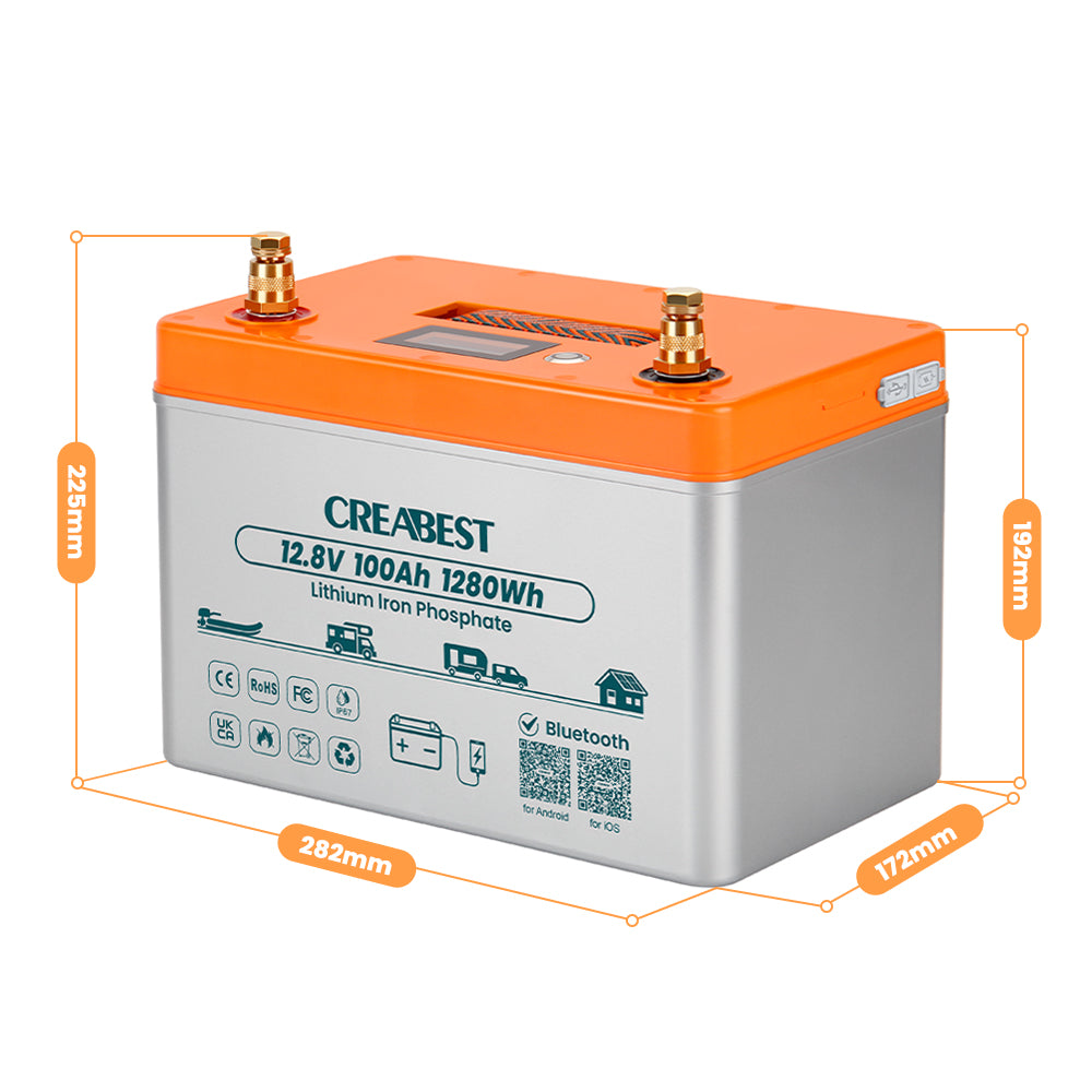 Creabest LiFePO4 Akku 100Ah 12.8V für Wohnmobil Camping Solaranlagen E ...