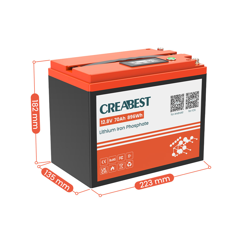 Creabest LiFePO4 Bateria 70Ah 12.8V para Caravanas, Barcos com Motor E ...